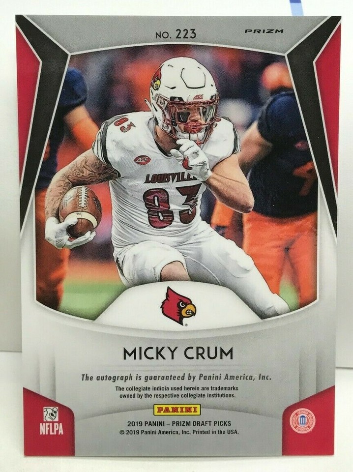 Micky Crum 2019 Panini Prizm Draft Picks SILVER Prizm RC Autograph Auto ...