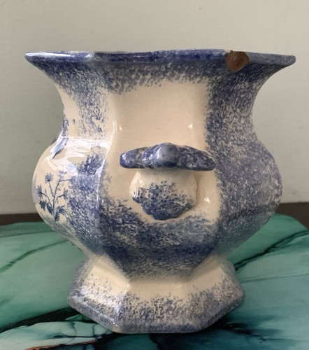 Antique Staffordshire Blue Spatterware Peafowl Ironstone SUGAR JAR NO ...