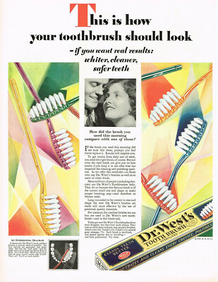 1920s BIG Original Vintage Dr West Dental Toothbrush Color Art Deco ...
