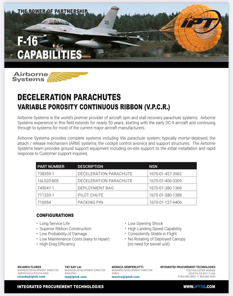 *NEW* US MIL Parachute Deployment Bag by Airborne Systems for F-16 ...