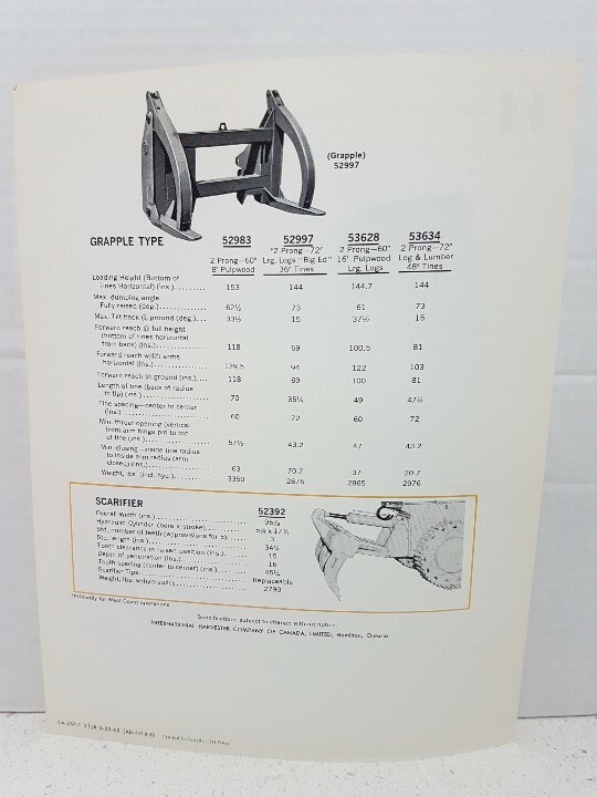 INTERNATIONAL HARVESTER DROTT 250 LOADER ATTACHMENT DEALER SALES SHEET ...