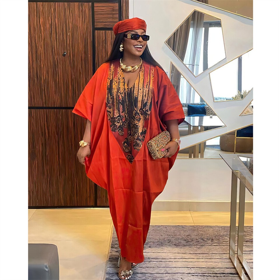 Summer Satin Women African Dashiki Oversize Kaftan Maxi Dress With ...