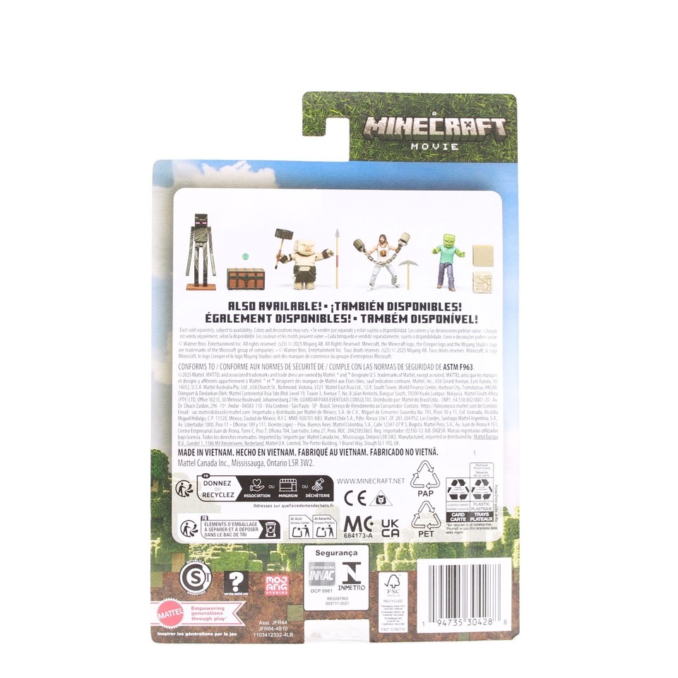 A Minecraft Movie Zombie w/ Cobblestone & Oak Wood 4" Figure Mattel Toy ...