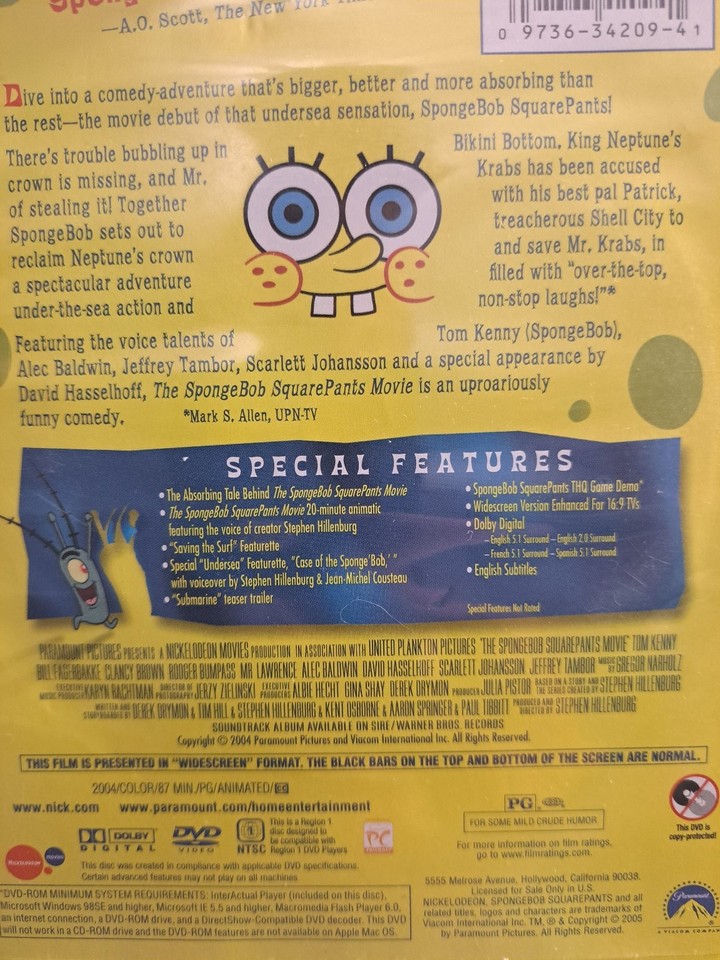 The SpongeBob SquarePants Movie DVD 2004 Widescreen PG Alec Baldwin | eBay