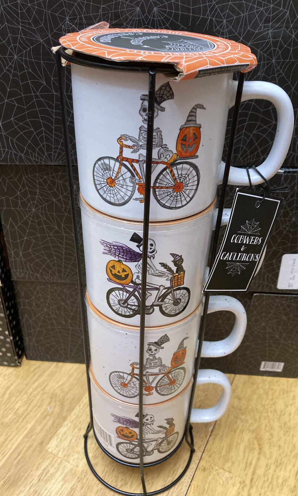 Cobwebs & Cauldrons Halloween Skeleton Bike Riders Set of 4 stackable ...