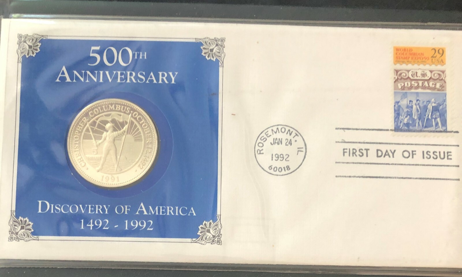 1992 Fleetwood 500th Anniversary Discovery of America First Day Coin ...