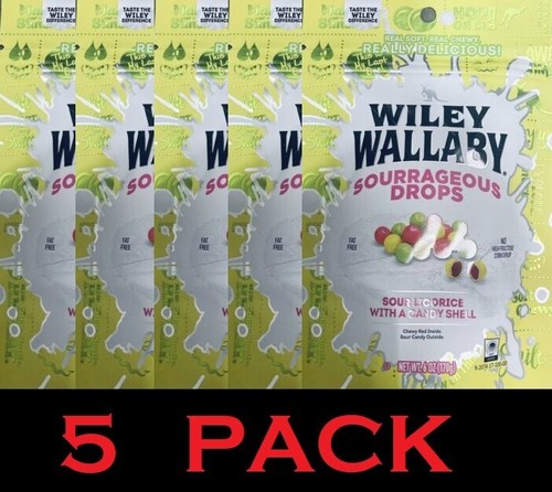 5x Wiley Wallaby SOURRAGEOUS DROPS Sour Licorice With a Candy Shell 6 ...