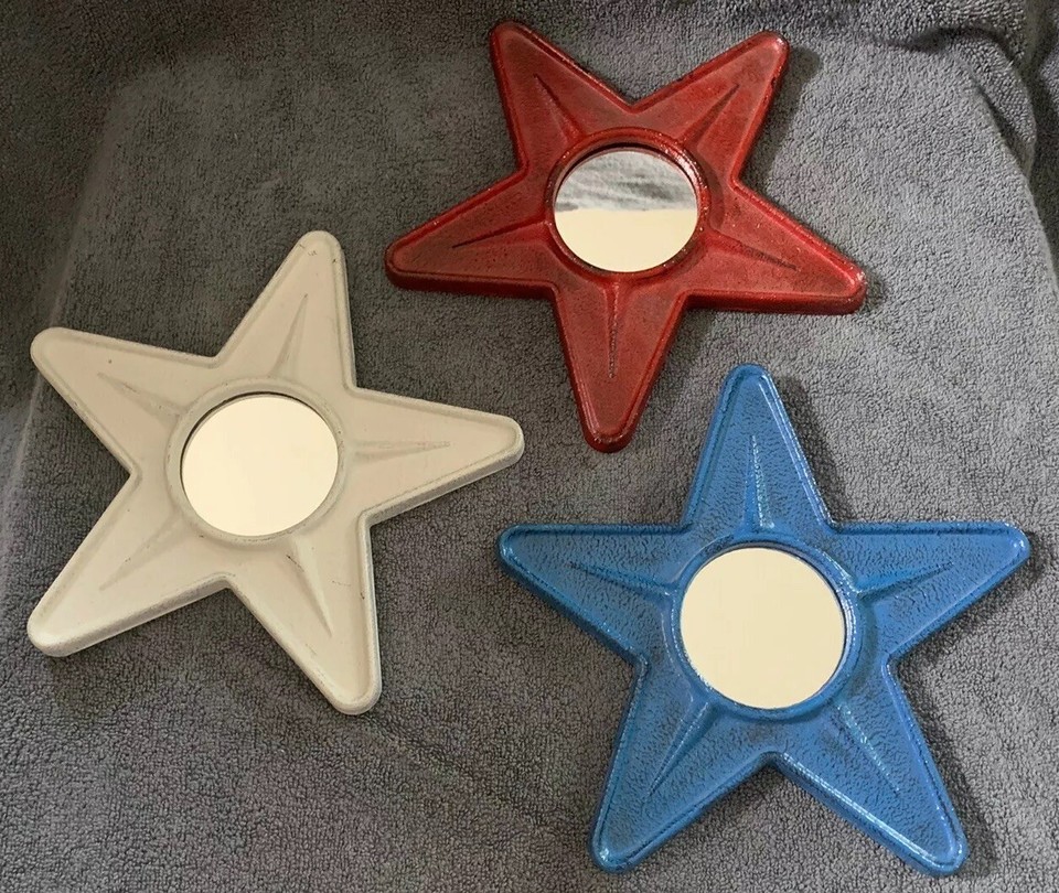 Set Of Metal Star Shaped Americana Gallery Wall Mirrors Red White Blue ...