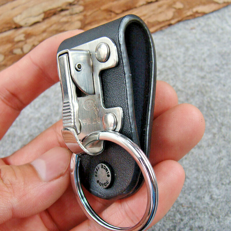 Men Belt Clip Ring Holder Detachable Stainless Steel Leather Key Chain ...