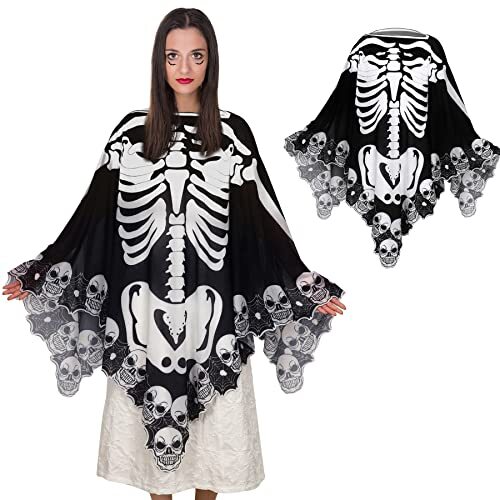 Halloween Skeleton Poncho, Lace Skeleton Halloween Costume Black and ...