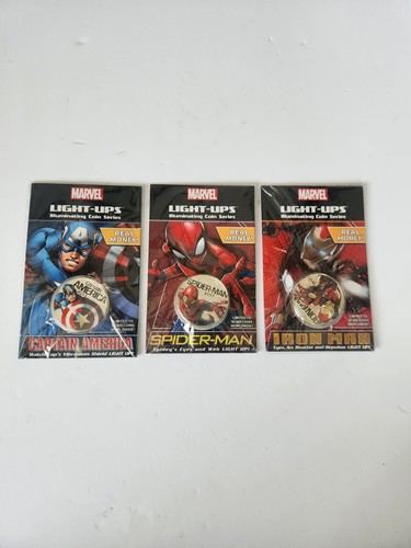 2017 MARVEL LIGHT-UP COIN SERIES 3-COIN SET: IRON MAN, SPIDER-MAN, CAP’T AMERICA | eBay