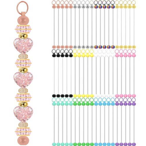 60 Pcs Beadable Keychain Bars, Blanks Bead Keychain Making Kit, Bulk ...
