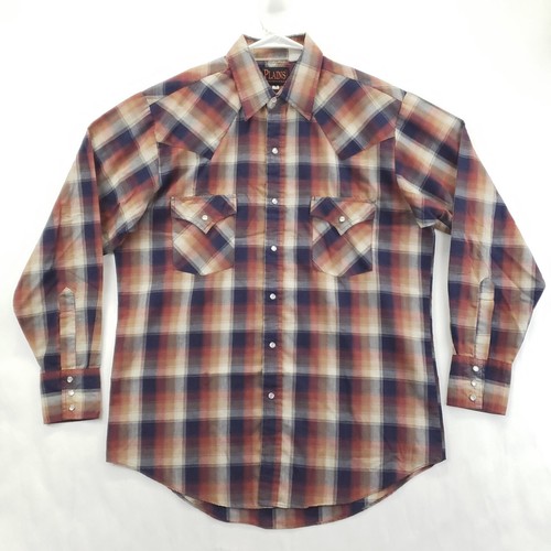 Plains Western Wear Pearl Snap Shirt Mens Medium Blue Red Plaid Classic ...