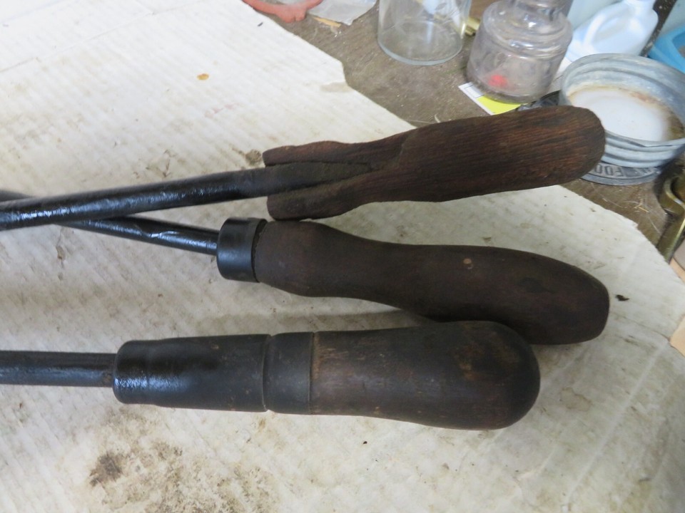 3 Vintage Antique Copper Soldering Irons Wrought Iron & Wooden Handle ...