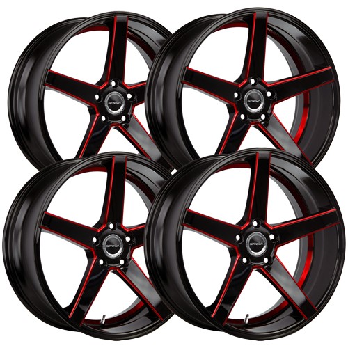 (Set of 4) Strada S35 Perfetto 20x8.5 5x108 +35mm Black/Red Wheels Rims ...