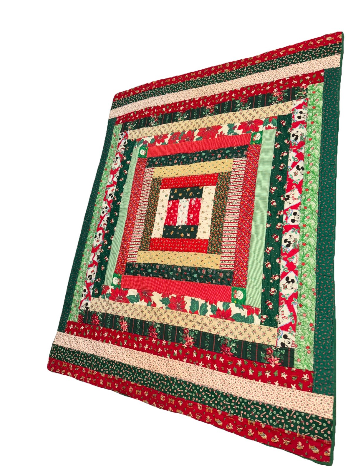 CHRISTMAS QUILT Bed Topper Mickey Mouse Candy Canes 67 X 52 In Log ...