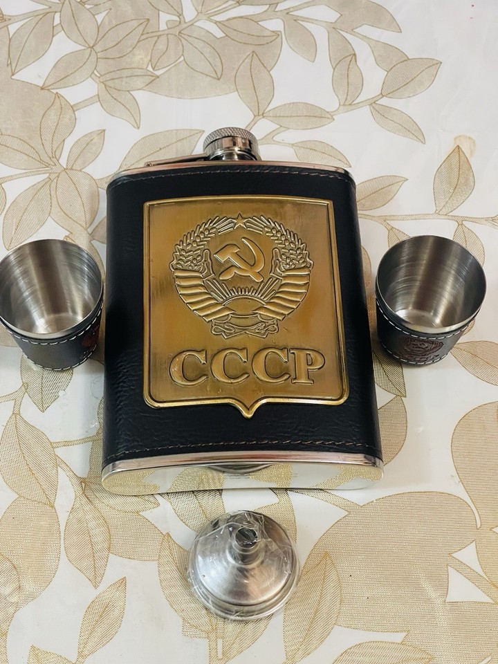 Vtg Soviet Union Era CCCP USSR Russian Stainless Steel Hip Flask Brass ...