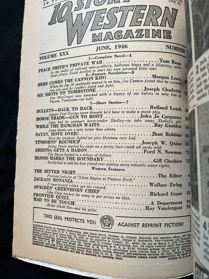 June 1946 10 Story Western Pulp Magazine - Tom Roth - Joseph Chadwick ...