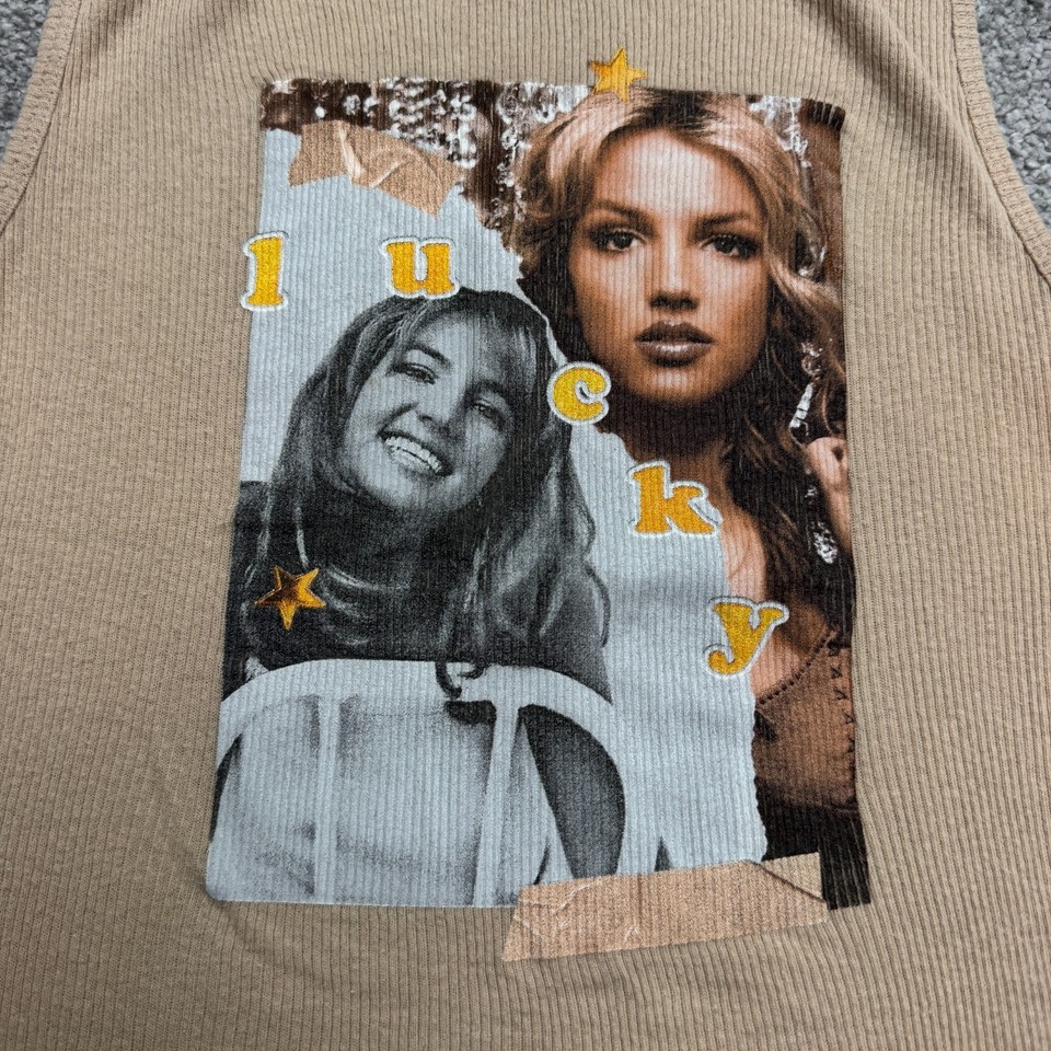 Britney Spears Lucky Ribbed Knit Tank Top Womens Small Brown 100% ...