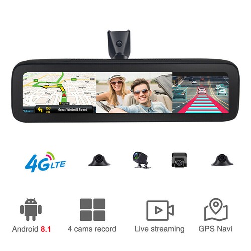 4G Android 8.1 car rearview mirror dash cam video recorder 4 cameras ...