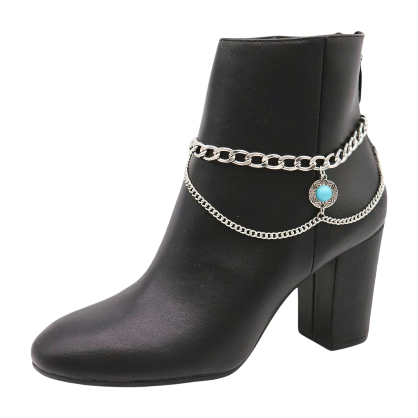 Women Silver Metal Boot Chain Bracelet Shoe Anklet Wave Turquoise Coin ...