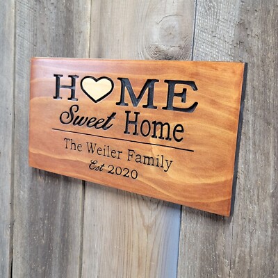 Personalized Home Sweet Home Couples Last Name Est Date Carved Wooden ...