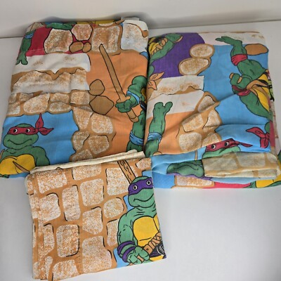 TMNT Teenage Ninja Turtles 1988 vtg flat fitted Pillow Case twin bed ...