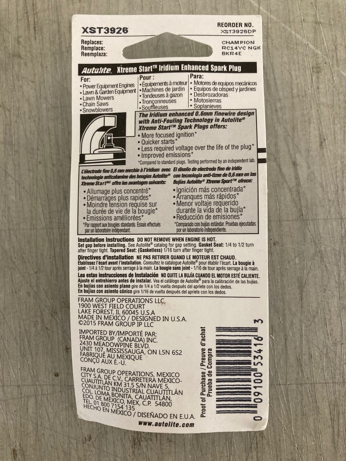 TWO(2) Autolite XST3926 Extreme Start Iridium Spark Plug SET fits ...