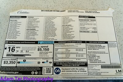 2013 Cadillac Escalade Original MSRP Window Sticker | eBay