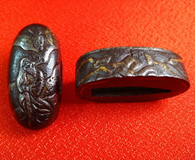 Fuchi & Kashira Silver Hermit-designed Antique SAMURAI Sword Parts ...