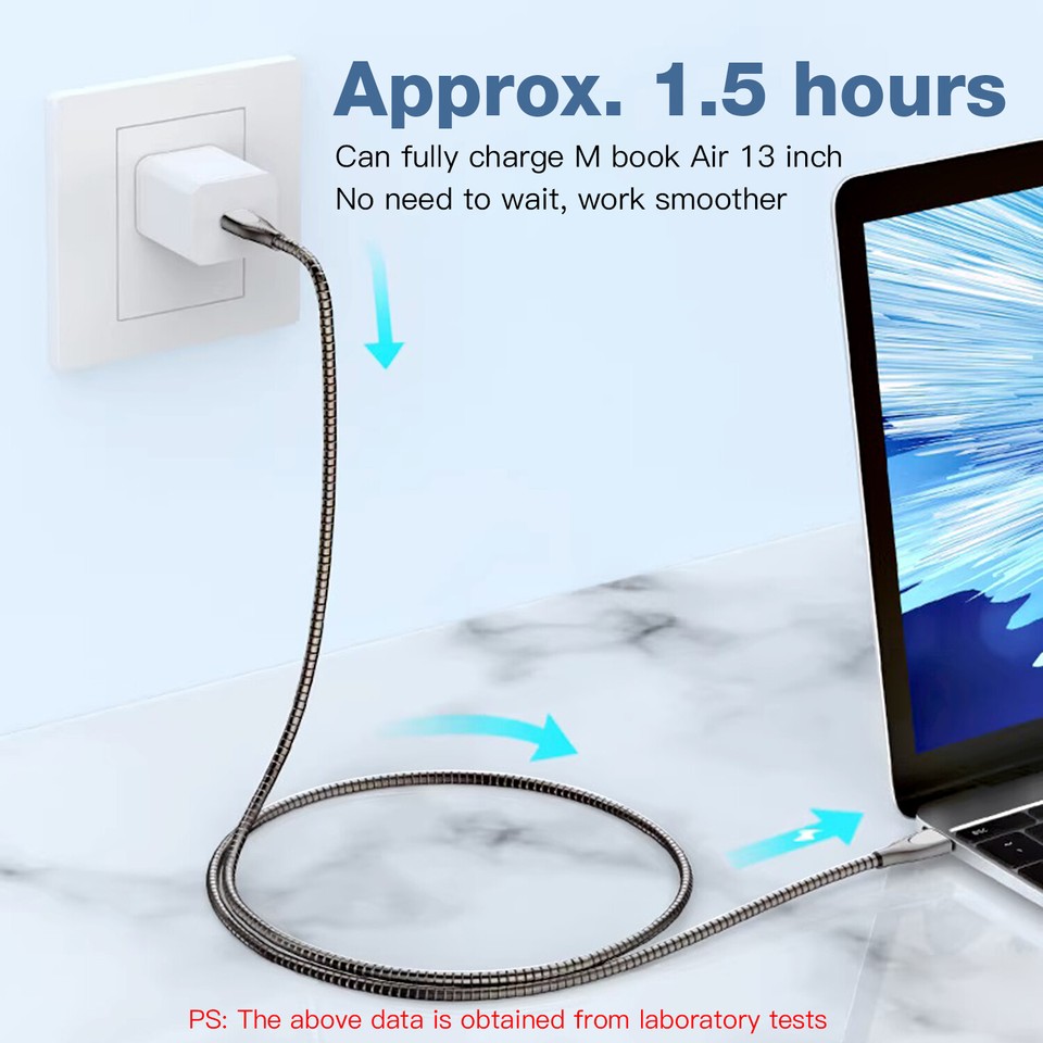 Metal USB-C to USB-C Cord Chew Proof-3.3FT 60W PD Fast Charging &Data ...