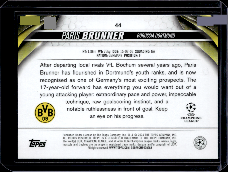 TOPPS UCC FLAGSHIP 23-24 PARIS BRUNNER BORUSSIA DORTMUND PARALLEL ...