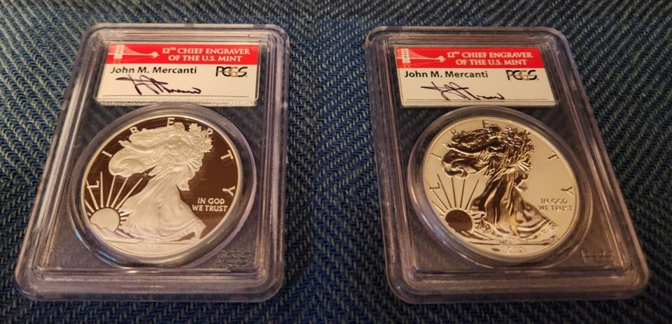 2012 S Proof/Rev Proof Silver Eagle 2 Coin 75th w/case. PCGS PR70 FS ...
