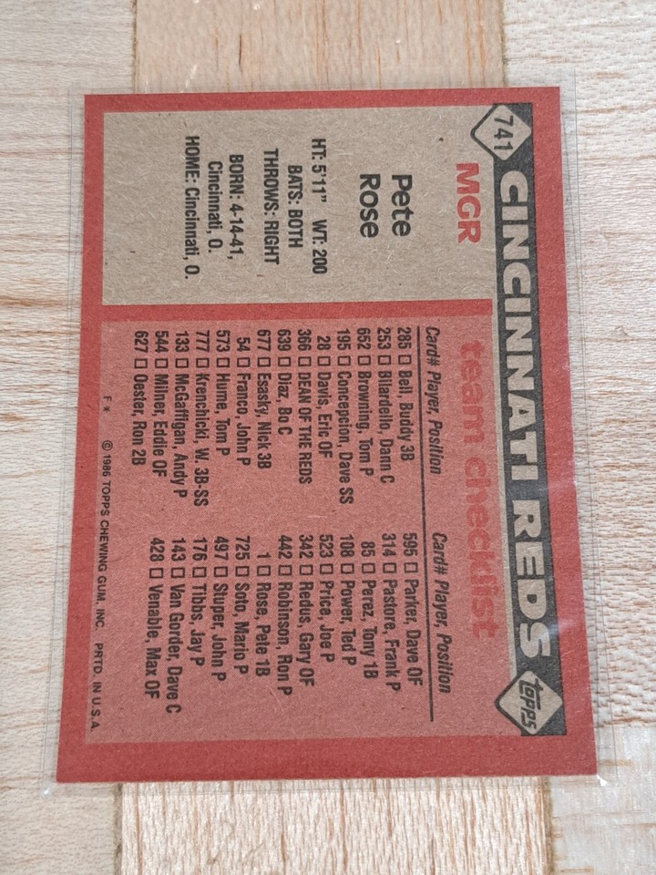 1986 Topps Manager Pete Rose Baseball Card #741 (005) | eBay