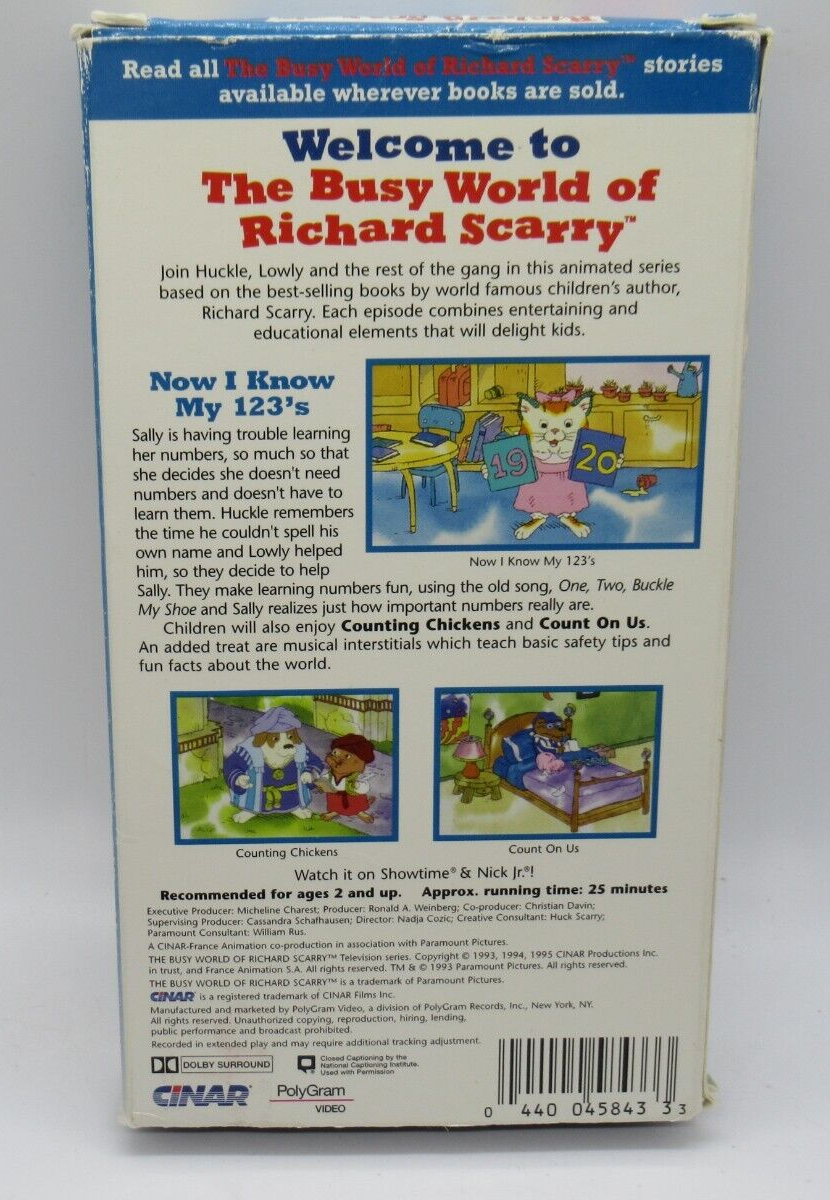 RICHARD SCARRY: NOW I KNOW MY 1 2 3'S ANIMATED VHS VIDEO, 3 EPISODES ...