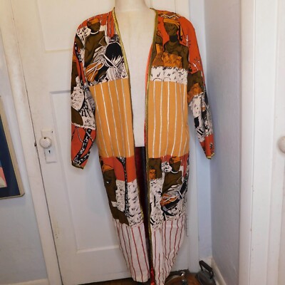 Molato Womens XL African Mud Cloth Open Long Duster Overcoat OOAK Art ...