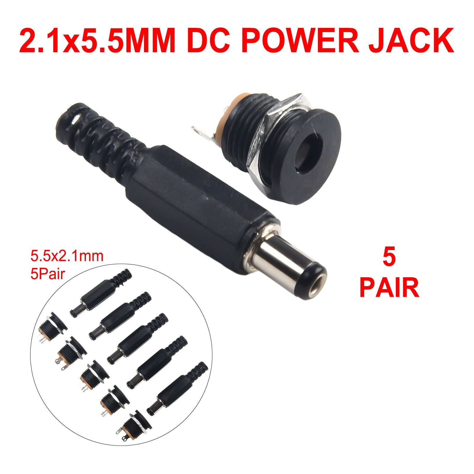 DC Power Plug Male Female Socket Panel Mount Nut Quick Connect 12V ...