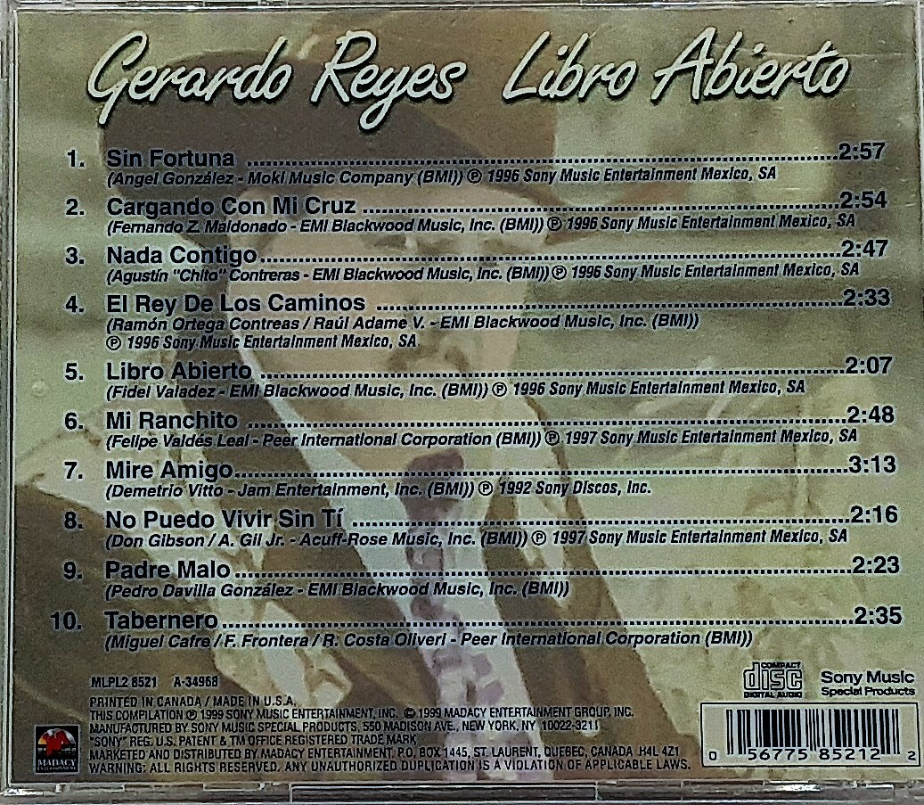 Libro Abierto by Gerardo Reyes (CD - 1999) Como Nuevo 56775852122| eBay