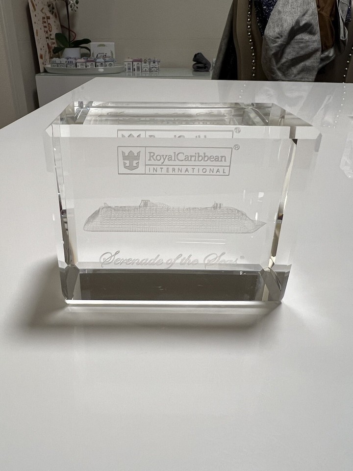 RARE ROYAL CARIBBEAN Serenade Of The Seas Ship 3D Etched Crystal Block ...