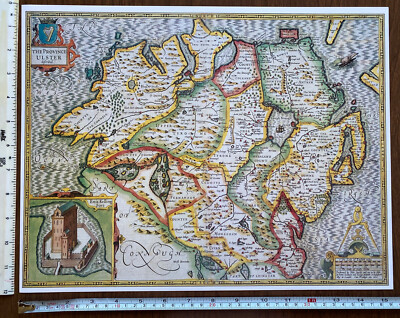 Old Tudor Poster map Ulster, Ireland 1600s 15" x 12 Reprint Antique ...