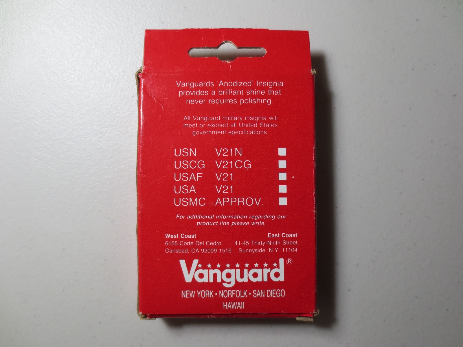 A Pair of Vanguard Anodized Insignia Pins V-21-N Eagle 1" by 1/2 ...