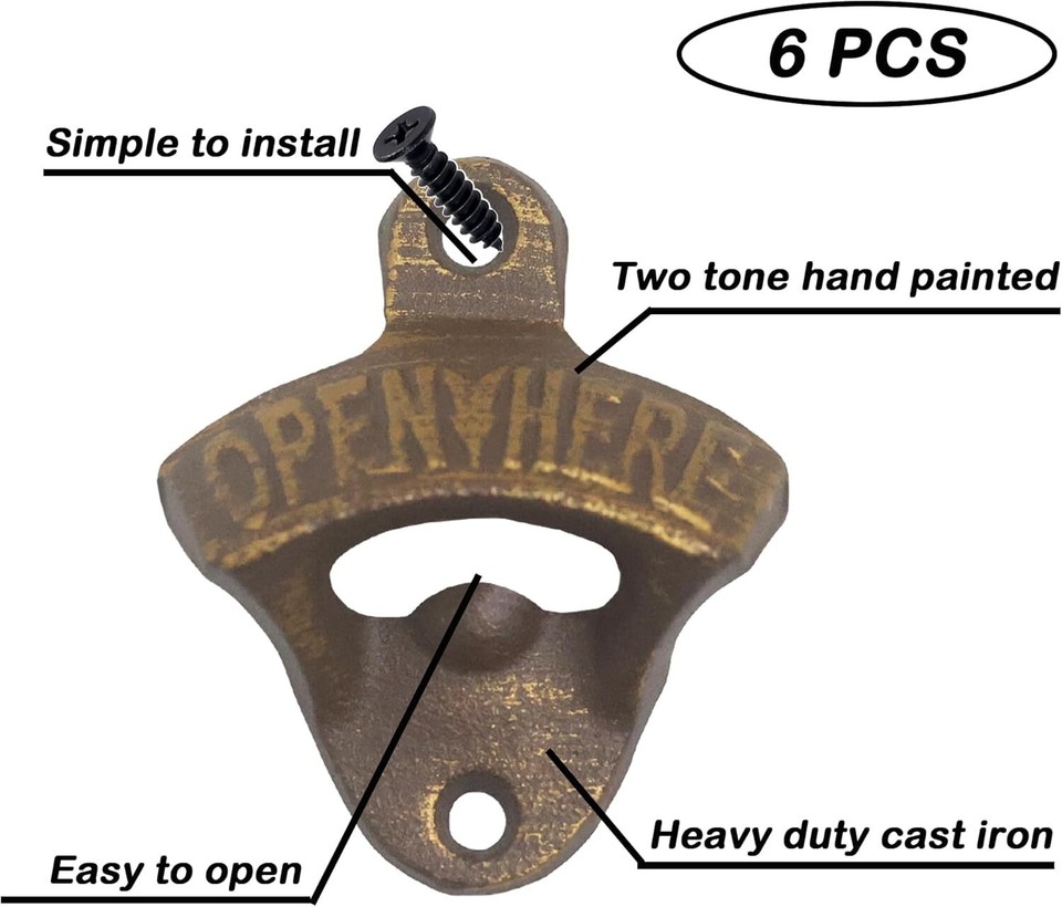 Bottle Opener Wall Mounted Cast Iron Beer Cap Opener Screw on Wall ...