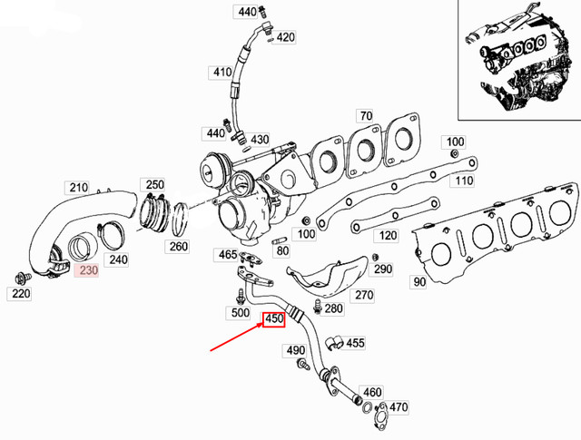 Oil Pipe Turbocharger Right MERCEDES C218 CLS 63 AMG A2780903877 for ...