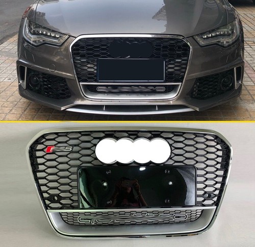 For AUDI A6 C7 RS6 S6 2013 2015 Front Bumper Black Chrome Grille ...