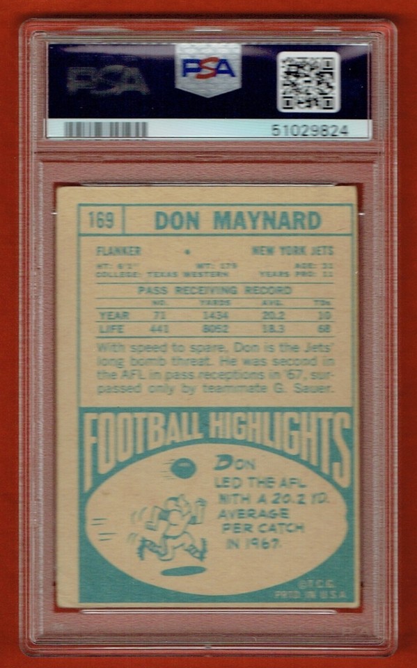 1968 Topps 169 Don Maynard Signed Card PSA Auto Grade 10 New York Jets ...