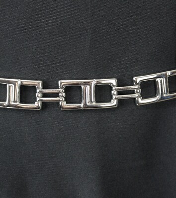 Retro Chain Belt 29-35" Thin Skinny Silver Tone Metal Square Rectangle ...