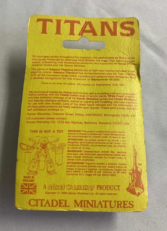 1988 GW Citadel Warhammer 40k Titans Imperial Manticore Cannon Blister ...