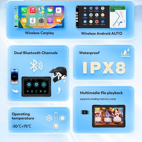 5" IPS Touch Screen Portable Motorcycle Navigator Wireless CarPlay ...