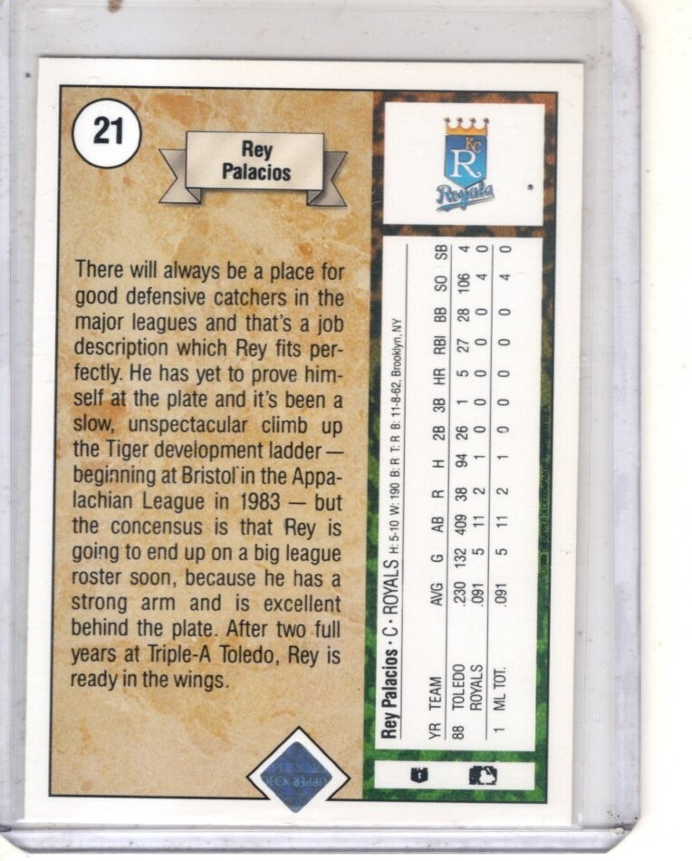 1989 Upper Deck - #21 Rey Palacios Kansas City Royals rookie baseball ...