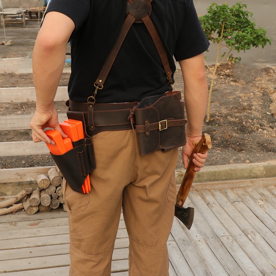 TOURBON Leather Logging Belt Kits Felling Tools Carry Suspenders ...